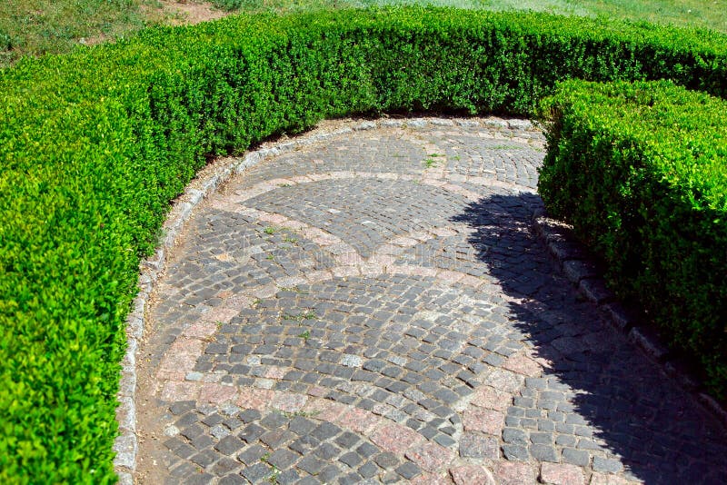 Walkway Down from a Square Stone Pavement with a Stone Border. Stock ...