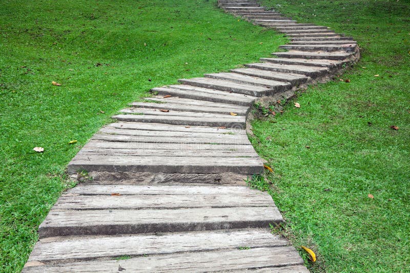 Walkway on the grass. stock image. Image of wood, grass - 113293163