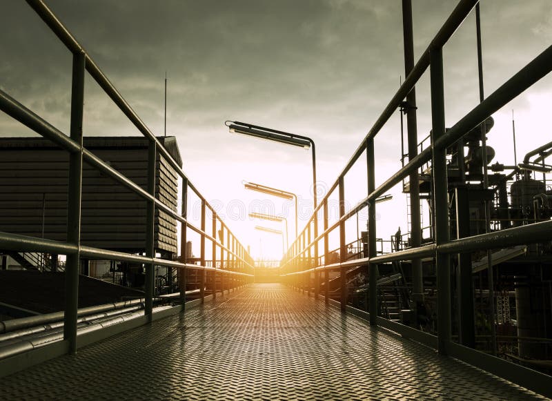 Walkway and Light Pole in Industry Factory Stock Photo - Image of pole ...