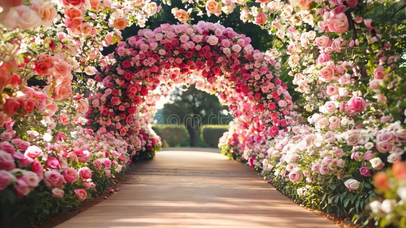 A Walkway Lined with Lots of Pink and White Roses Stock Footage - Video ...