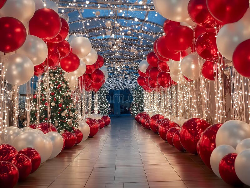 A Walkway Lined with Red Balloons and String Lights, Creating a ...