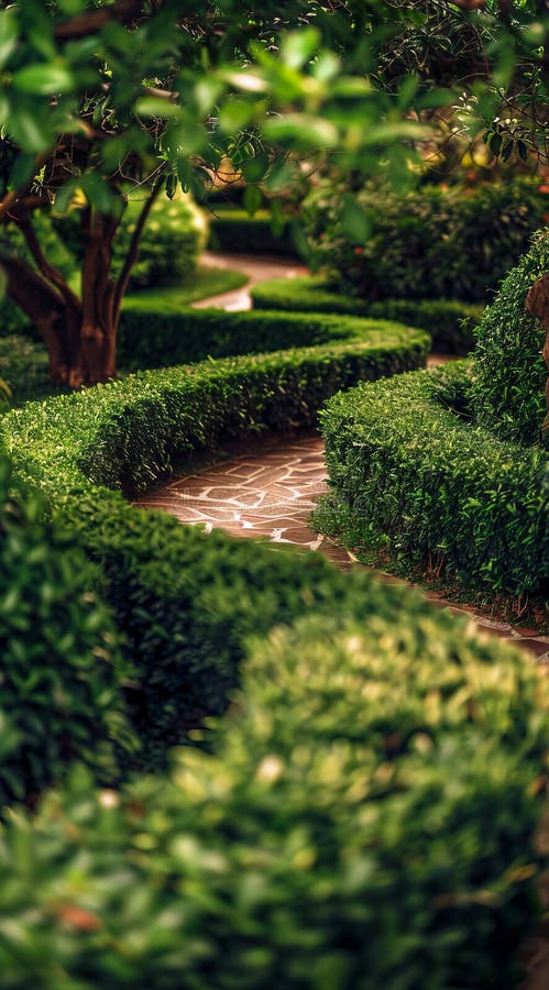 A Walkway in the Middle of a Lush Green Garden Surrounded by Trees ...