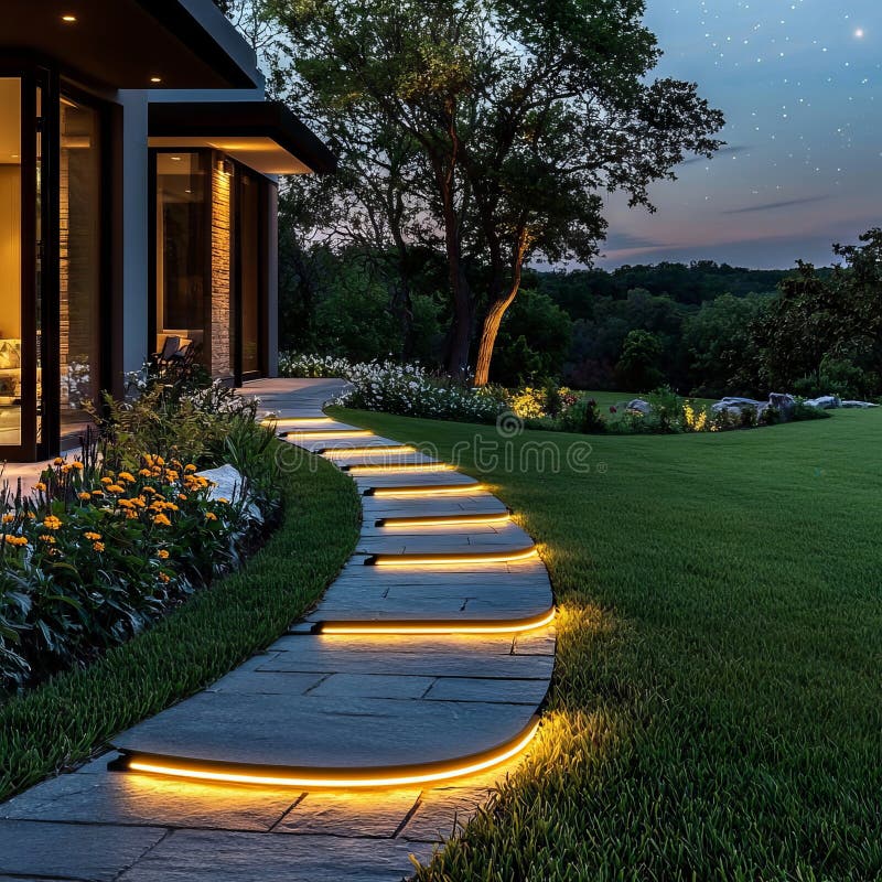 Stone Path Middle Lush Green Yard Dark Stock Photos - Free & Royalty ...