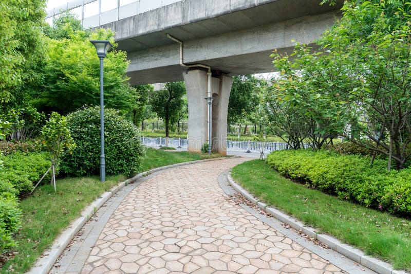 Walkway in the modern city stock photo. Image of walk - 286939108