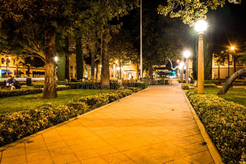 Walkway in Orange Circle at Night Stock Photo - Image of architecture ...