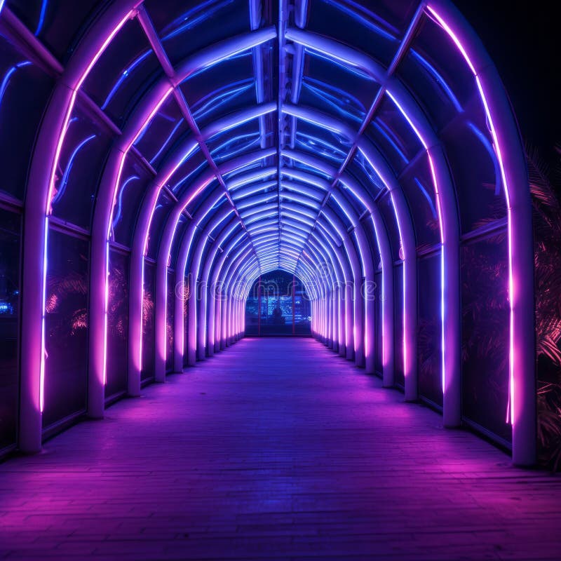 A Walkway with Purple and Pink Lights Stock Illustration - Illustration ...