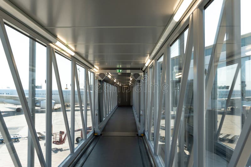 Walkway To an Airplane. Inside of an Empty Bridge at an Airport Stock ...