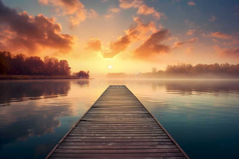 Walkway To a Lake in Perspective without Railing and with a Sunrise ...