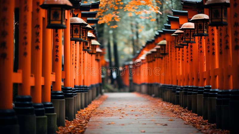 The Walkway between Two Rows of Lanterns with Trees Lining the Walkway ...