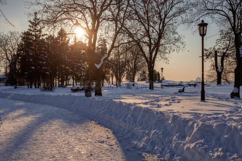 Walkway under snow stock image. Image of landscape, snow - 82765433