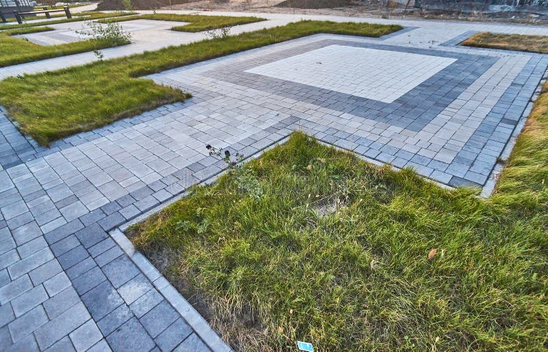 Walkways are Tiled. Newly Built Cottage with Pavement Paths. Textural ...