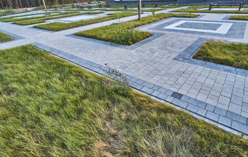 Walkways are Tiled. Newly Built Cottage with Pavement Paths. Textural ...