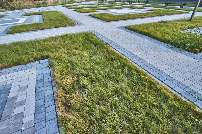 Walkways are Tiled. Newly Built Cottage with Pavement Paths. Textural ...