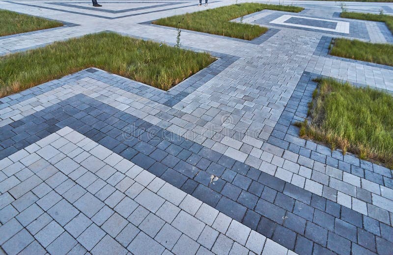 Walkways are Tiled. Newly Built Cottage with Pavement Paths. Textural ...