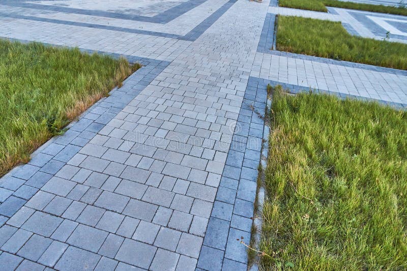 Walkways are Tiled. Newly Built Cottage with Pavement Paths. Textural ...