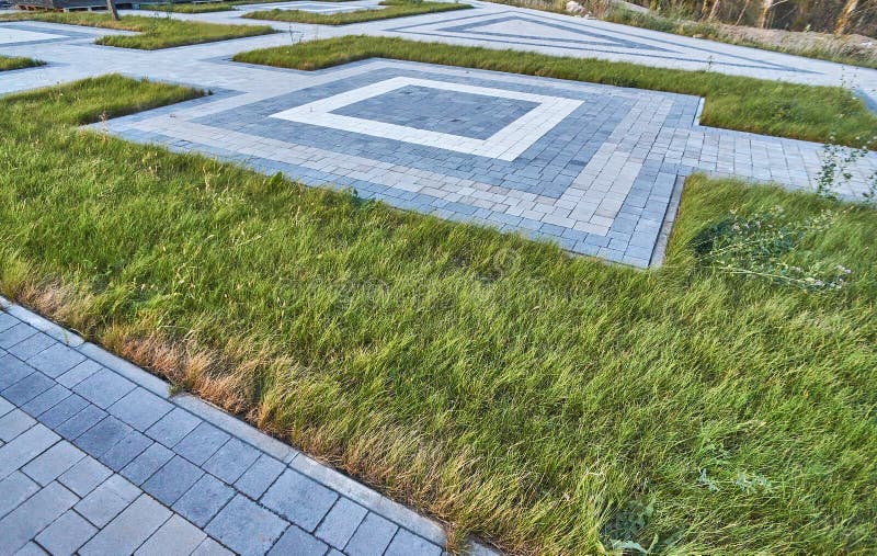 Walkways are Tiled. Newly Built Cottage with Pavement Paths. Textural ...