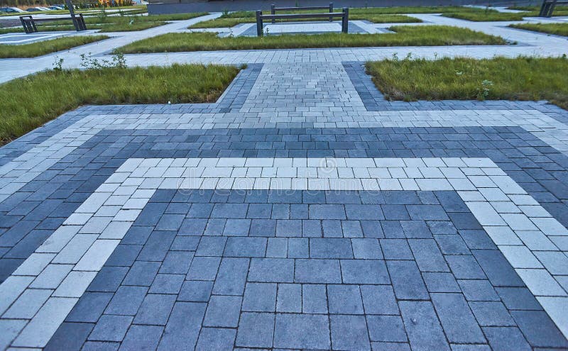 Walkways are Tiled. Newly Built Cottage with Pavement Paths. Textural ...