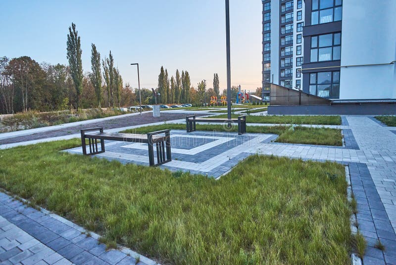 Walkways are Tiled. Newly Built Cottage with Pavement Paths. Textural ...