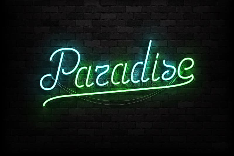 Vector Realistic Isolated Neon Sign of Paradise Typography Logo for ...