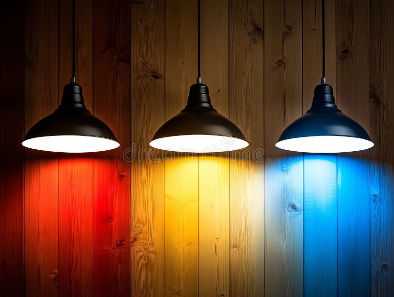 Hanging Red White Blue Wall Three Black Pendant Lights Stock Photos ...
