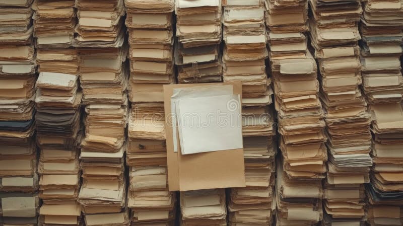 A Wall of Aged Paper Stacks and Documents Stock Illustration ...