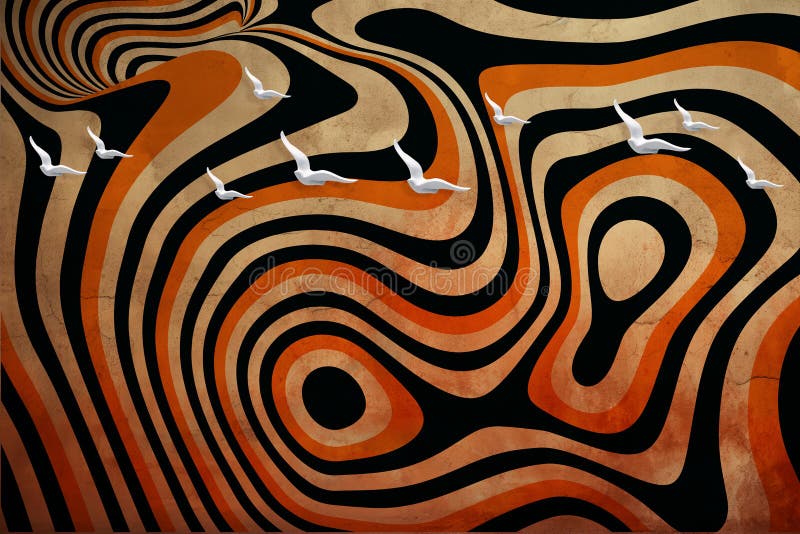 Abstract Wavy Pattern with Earthy Tones and Flying Birds Stock ...