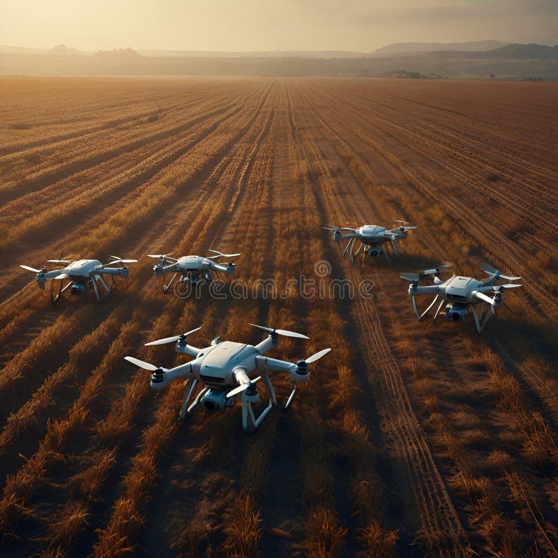 Harvest Fields with Drones in a Futuristic Scenario Artwork Useful for ...