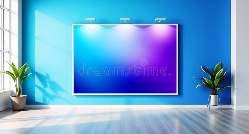 Modern Poster Room Wall Art Mock Up with Lights Wooden Flooring Stock ...