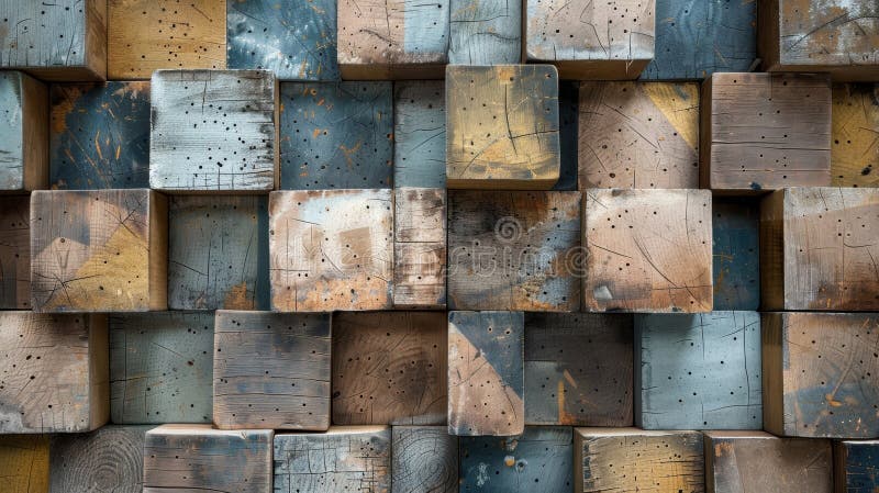 A Wall of Assorted Reclaimed Wood Blocks, Creating a Rustic and ...