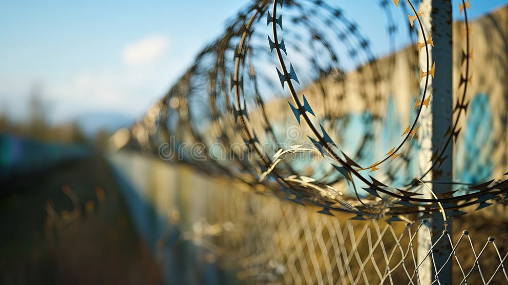 A Wall with Barbed Wire on the Border of the Two Countries Stock ...