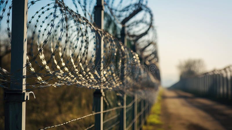 A Wall with Barbed Wire on the Border of the Two Countries Stock ...
