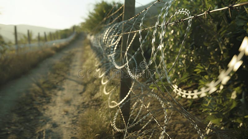 A Wall with Barbed Wire on the Border of the Two Countries Stock ...