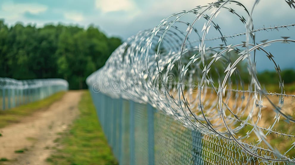 A Wall with Barbed Wire on the Border of the Two Countries Stock ...