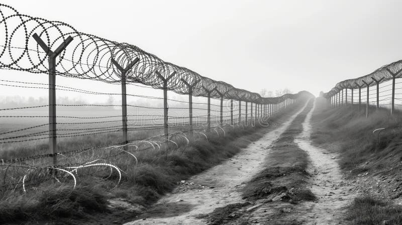 A Wall with Barbed Wire on the Border of the Two Countries Stock Image ...