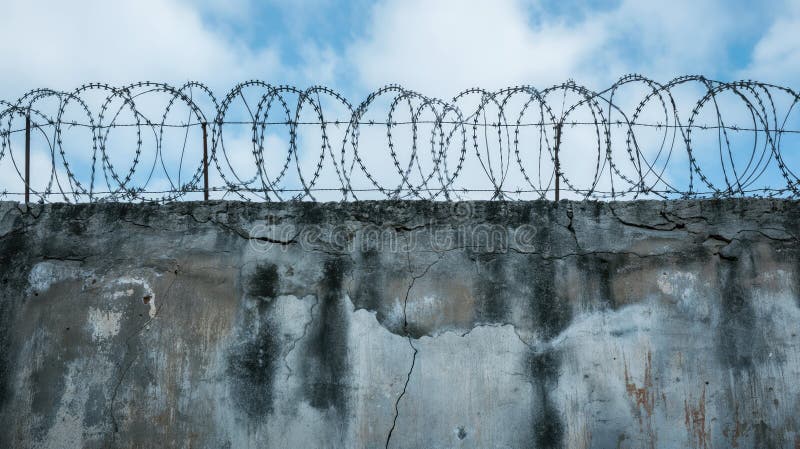 A Wall with Barbed Wire on the Border of the Two Countries Stock Photo ...