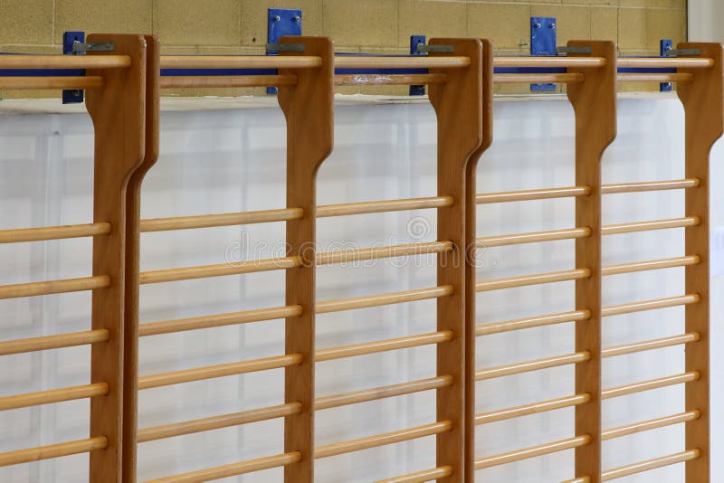 Wall Bars To Perform Physical Exercises Inside the School Gym Stock ...