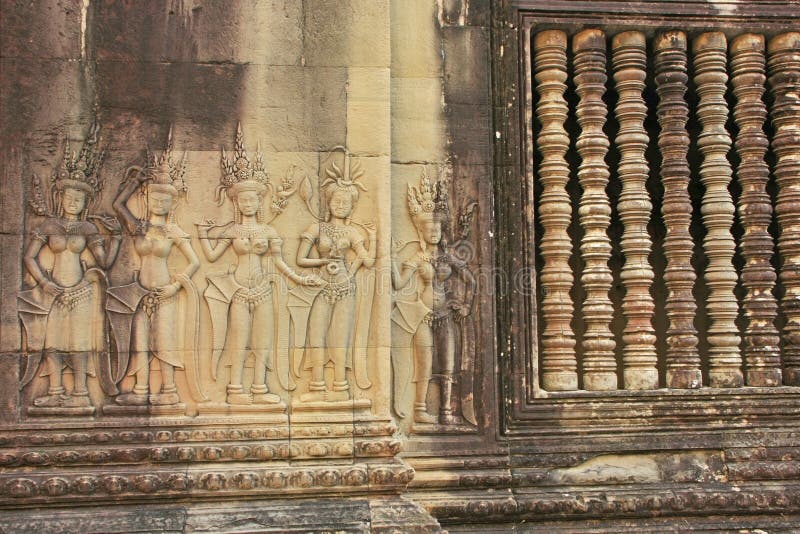 Wall Bas-relief of Devatas, Angkor Wat Temple Stock Photo - Image of ...