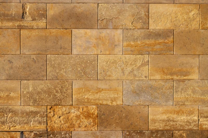 A Wall of Beige, Ochre-colored Bricks. Background Stock Image - Image ...