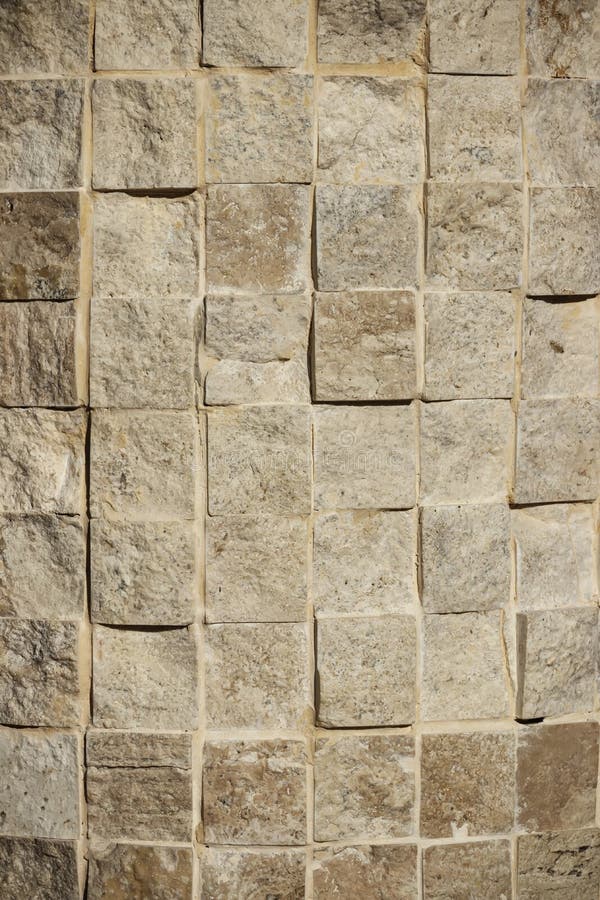 Wall of Beige Square Stone Blocks Stock Image - Image of background ...