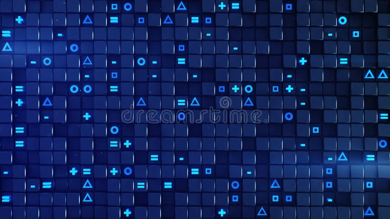 Blue Symbols of Greek Alphabet and Cubes 3D Render Stock Illustration ...