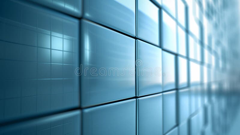 A Wall of Blue Tiles with a Reflection of the Tiles on the Wall. the ...
