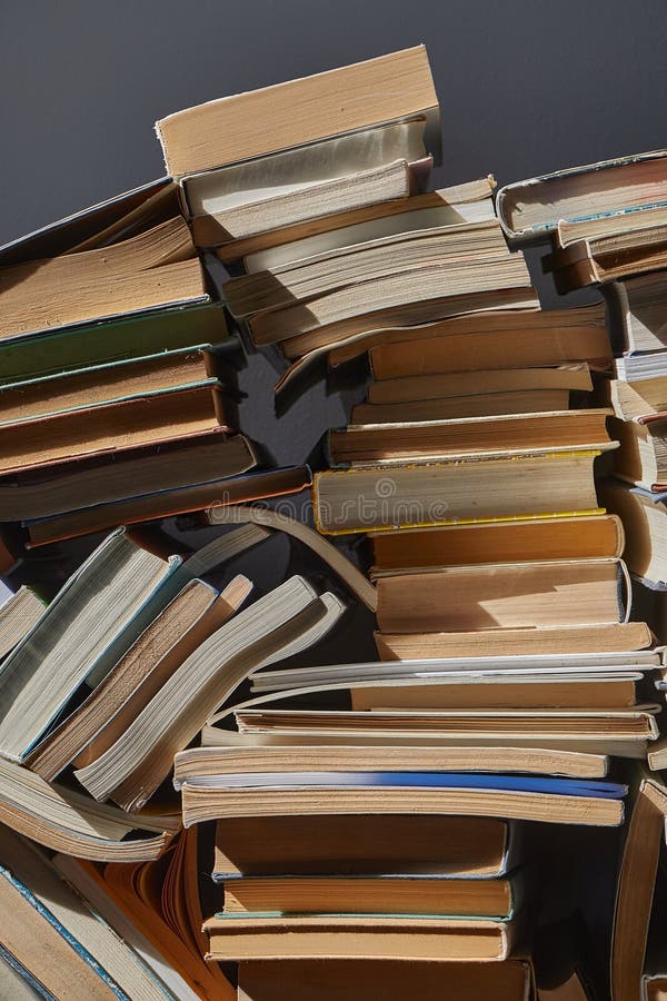 Wall of books piled up stock image. Image of read, thick - 249826331