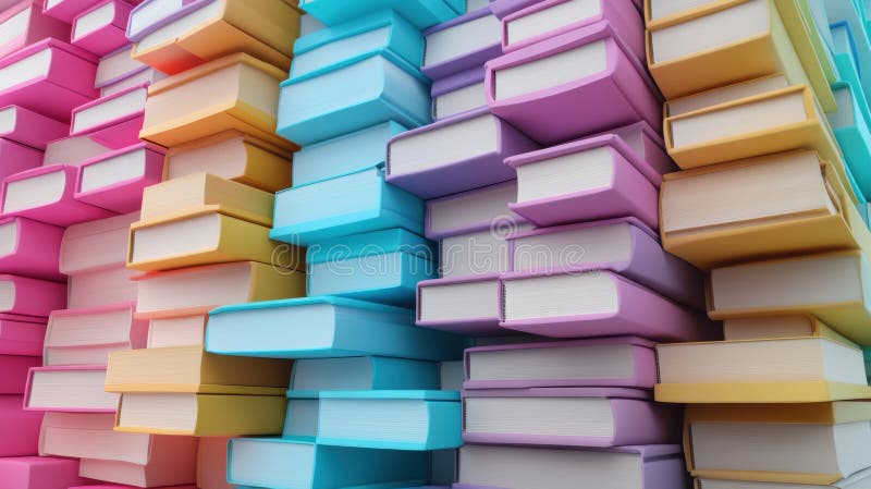 A Wall of Books Stacked on Top of Each Other in Different Colors, AI ...
