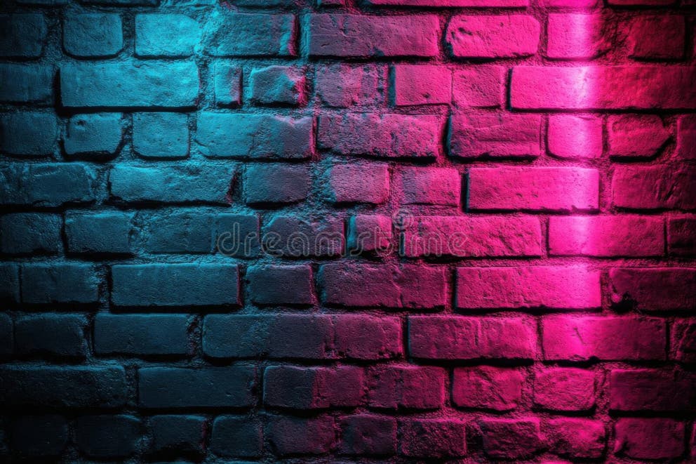 Wall of Bricks with Cyan and Magenta Glows, Texture Background, Gradient Theme Stock ...
