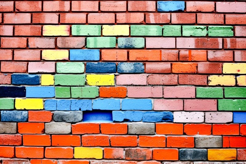 A Wall of Bricks Painted in Different Colors, Offering Space for Text ...
