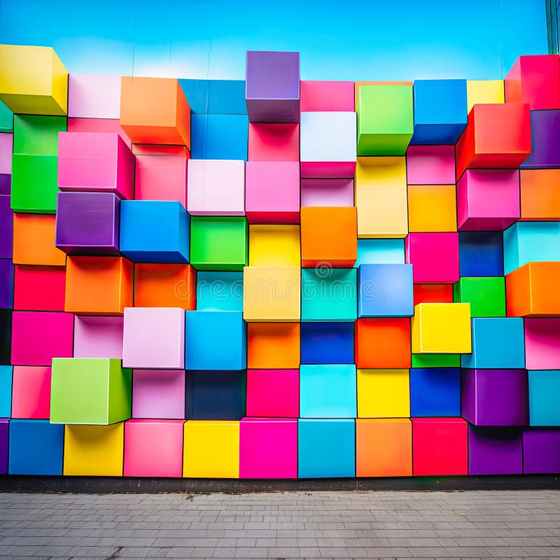 A Wall of Brightly Colored Cubes Stock Image - Image of space ...