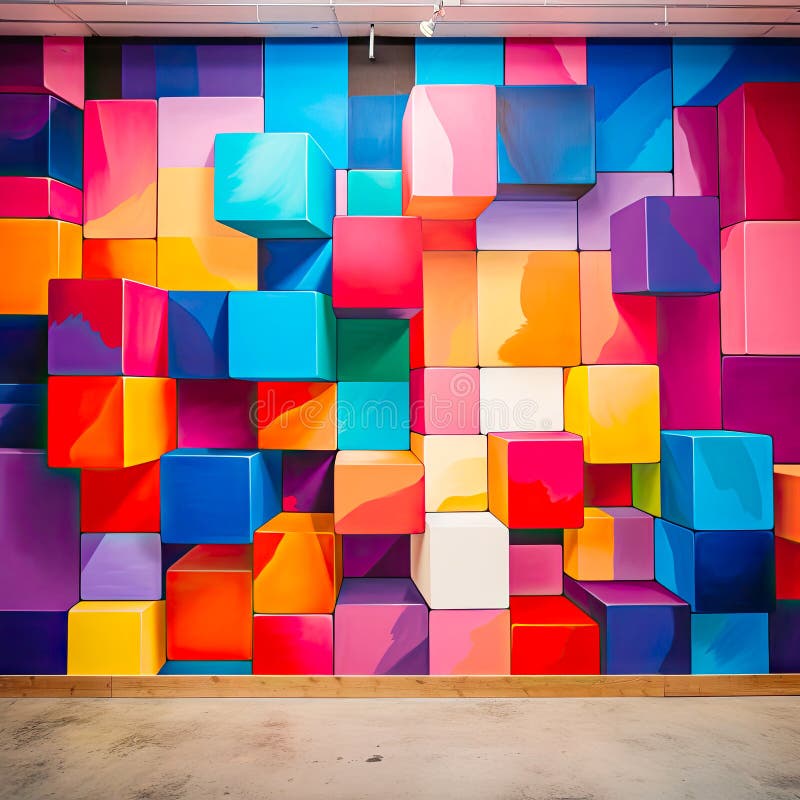 A Wall of Brightly Colored Cubes Stock Image - Image of template ...