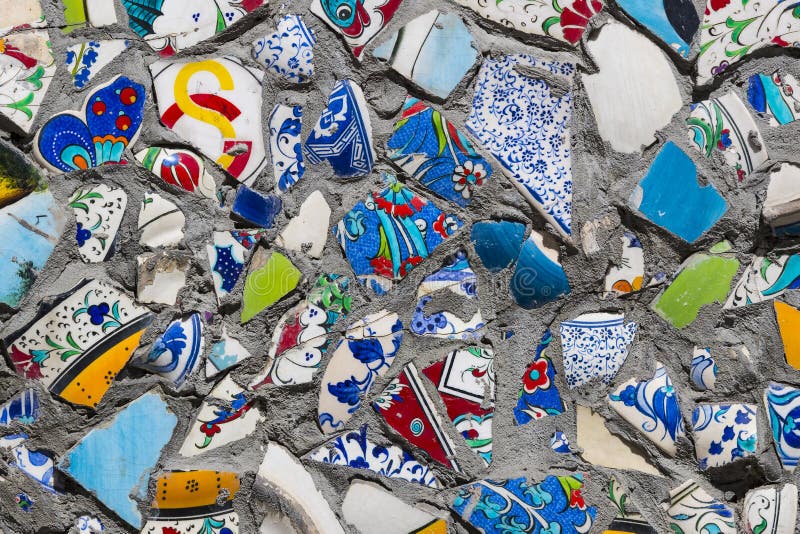 Wall with Broken Ceramic Plates Colored Stock Image - Image of ornate ...