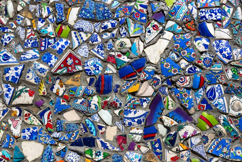 Wall with Broken Ceramic Plates Colored Stock Photo - Image of ...