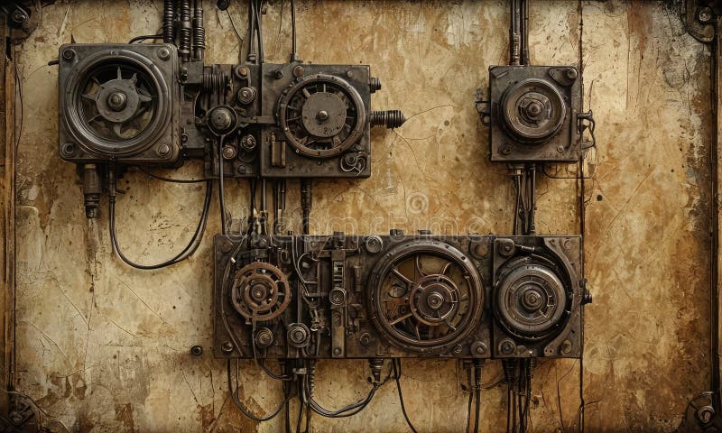 A Wall with a Brown Color is Shown with a Group of Old Electronic ...